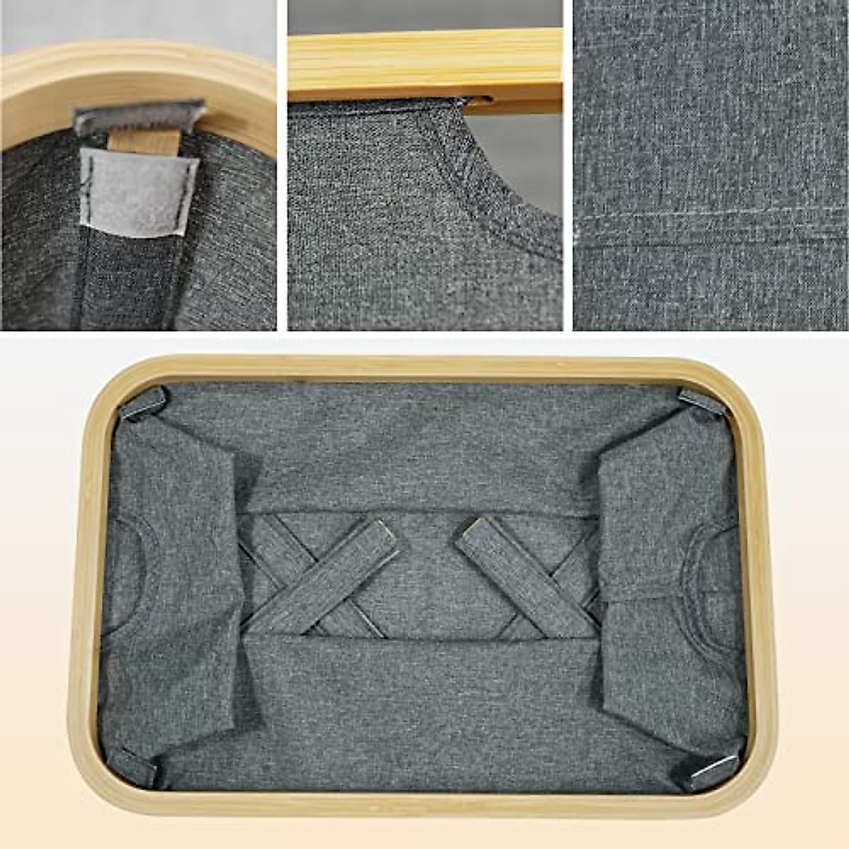 Foldable Storage Bins, Cube Storage Basket, Natural Bamboo Handle, Eco-friendly and Sturdy for Wardrobe, Bedroom, Living Room, Suitable for Storing Clothes, Blankets, Toys (17.7''*11.8''*9.6'')