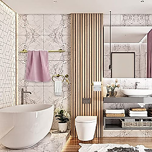 Chihod Bathroom Hardware Set: Brushed Gold Towel Bar - Stainless Steel Toilet Paper Holder - Oval Towel Ring - Robe Towel Hooks - Wall Mounted Towel Rack Set - 8 Pieces Bathroom Accessory Set