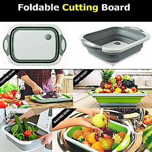 MY DEVELOPMENT 3-in-1 Collapsible Dish Tub | Multifunctional Foldable Cutting Board for Washing, Cutting, and Chopping | Collapsible Wash Basin | GREY
