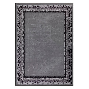 Antep Rugs Alfombras Bordered Modern 8x10 Non-Slip (Non-Skid) Low Pile Rubber Backing Indoor Area Rug (Gray, 7'10" x 10')