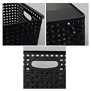 Asking 4-Pack Plastic Weave Storage Basket, Black