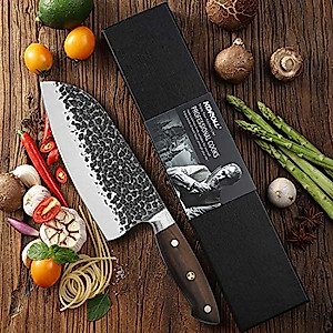 KONOLL Meat Cleaver 7 inch Forged Hammered Kitchen Knife German High Carbon Steel Chinese Knife with solid wood Handle，Butcher knives Vegetable Cutting Knife