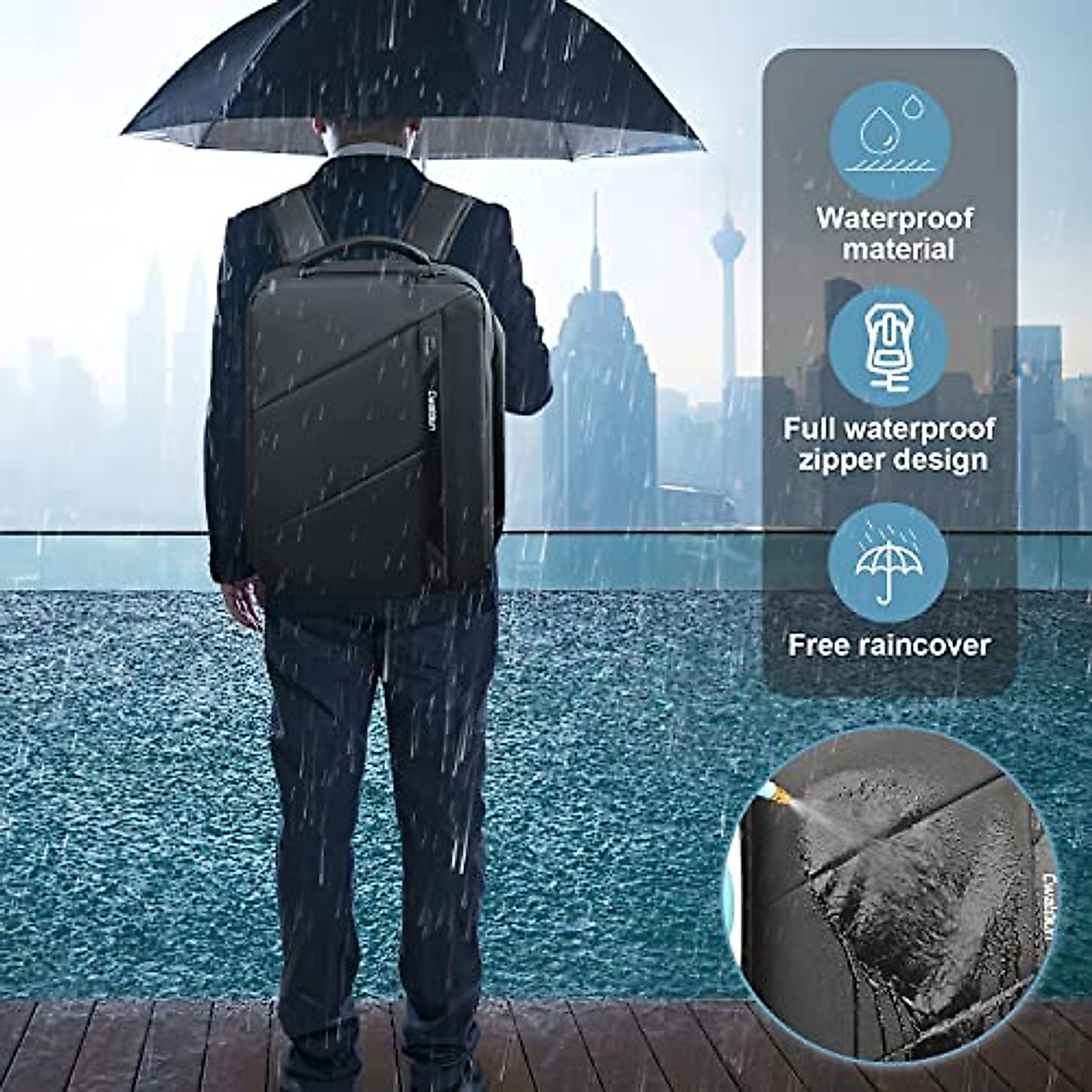 Cwatcun Professional Camera Backpack - Waterproof DSLR/SLR/Mirrorless Camera Case - Compatible with Sony, Canon, Nikon - Ipad, 15.6in Laptop, Tripod Accessories - Black