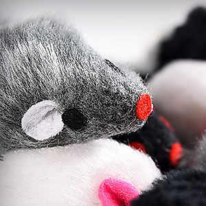 Penn-Plax Play Fur Mice Cat Toys | Mixed Bag of 12 Play Mice with Rattling Sounds | 3 Color Variety Pack - CAT531, Black and White