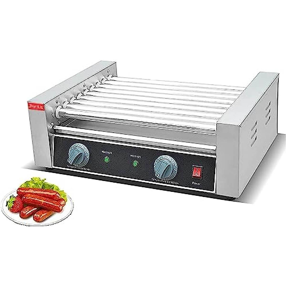 Hotdog Roller Grill Stainless Steel Hot Dog Roller Machine, 9 Roller Grill Hot Dog Warmer Cooker Machine, 50-190° Temperature Control, For Food Street, Snack Bar, Restaurant