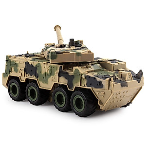 Vokodo Military Tank Battle Truck Toy Push and Go with Lights and Sounds Durable Quality Pivoting Top Friction Power Kids Armored Vehicle Play Army Car Great Gift for Children Boys Girls Camouflage