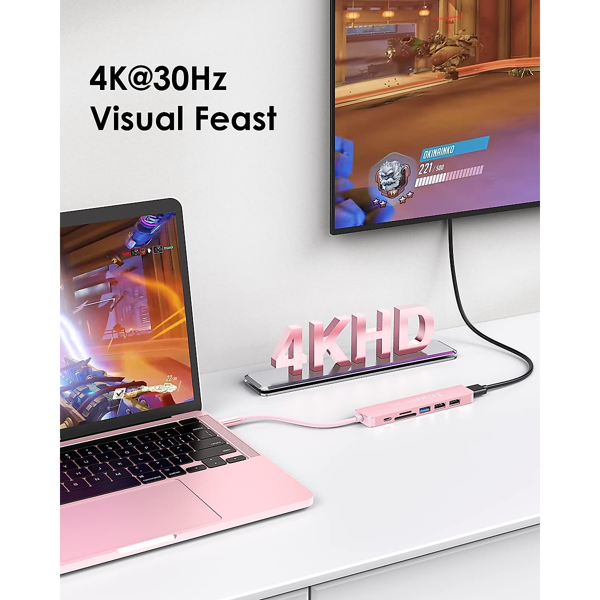 LENTION USB C Hub with 100W Charging, 4K HDMI, Dual Card Reader, USB 3.0 & 2.0 Compatible 2023-2016 MacBook Pro, New Mac Air/Surface, Chromebook, More, Stable Driver Adapter (CB-CE18, Rose Gold)