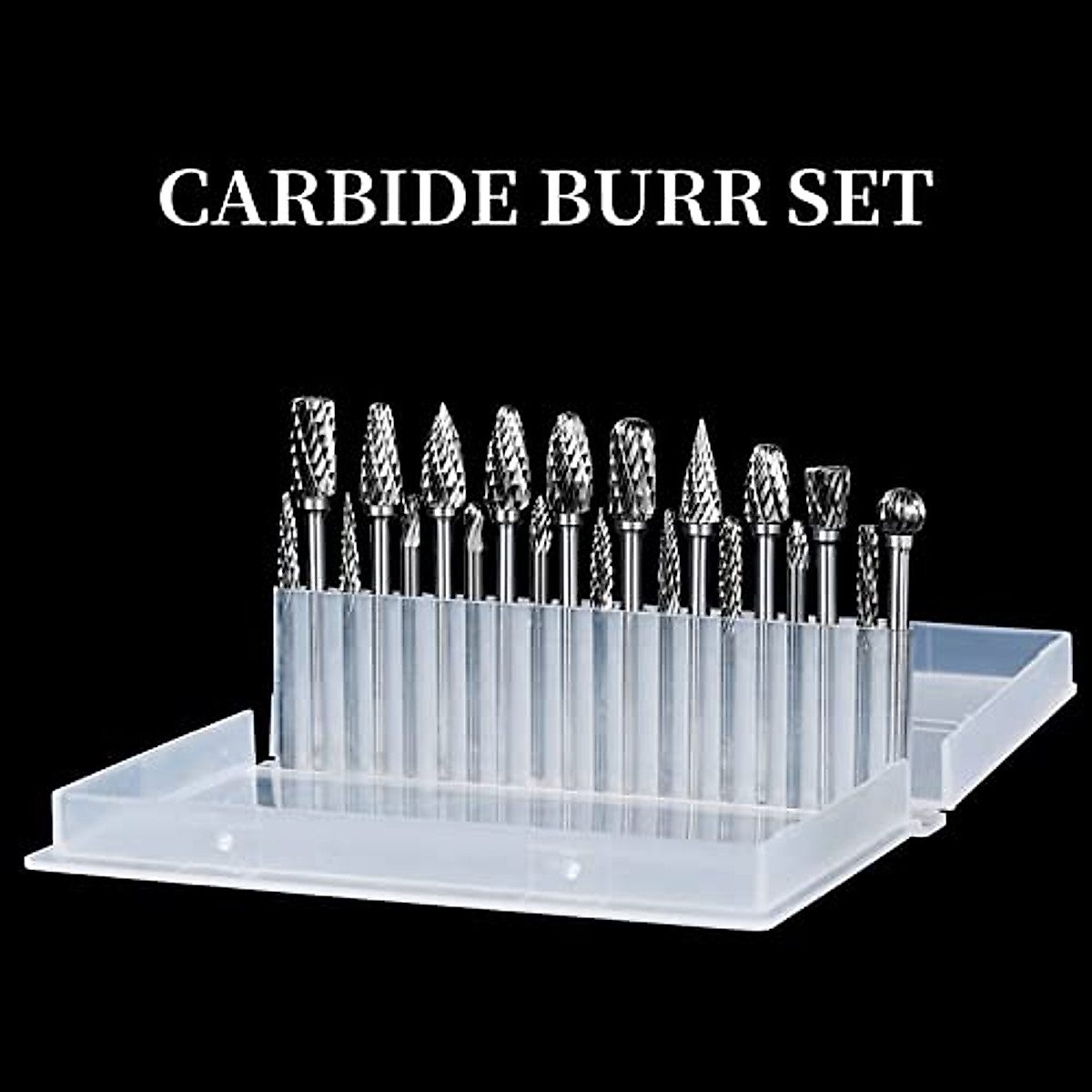 Carbide Burr Set, Die Grinder Bits, 20 Pcs 1/8" Shank Double Cut Tungsten Carbide Rotary Burrs Set Compatible with Dremel for Metal Carving Wood Working Engraving Polishing