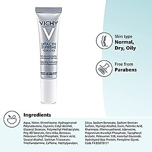 Vichy LiftActiv Supreme Anti Wrinkle Eye Cream, Firming Eye Cream with Caffeine for Dark Circles & Puffiness, Ophthalmologist Tested, 0.51 Fl Oz (Pack of 1)