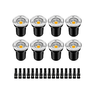 ZUCKEO Low Voltage Landscape Lights LED Well Lights 3W 12V-24V in Ground Lights IP67 Waterproof Low Voltage Landscape Lighting Flood Driveway Deck Step Garden Lights Outdoor (8 Pack Warm White)