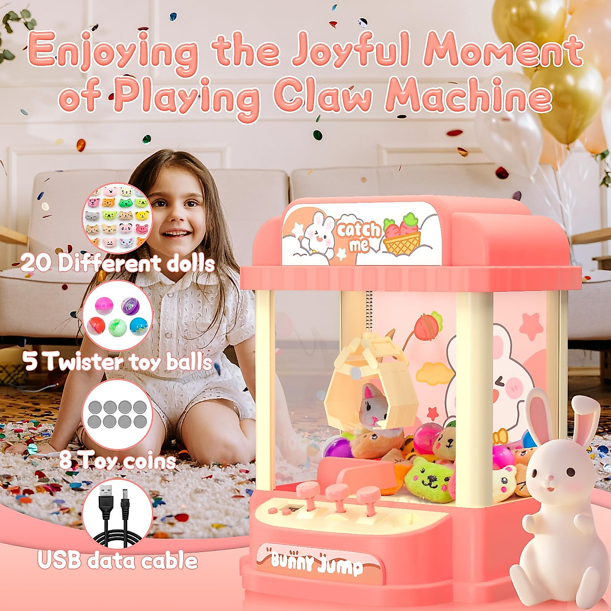 Florarich Mini Claw Machine for Kids with Prizes, Candy Vending Machine Toy, Electronic Arcade Game Prize Dispenser with 60-Second Countdown, and 25 Mini Toys, Great Birthday Gifts for 3-9 Year Olds