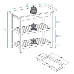 Casual Home Solid Hardwood Top, Natural/White, 40" W (373-91) Kitchen Island, Natural&White