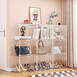 IYINIYI 15.75''x11.81''x9.84'' XX-Large Clear Shoe Storage Boxes with Divider, Stackable Plastic Boot Boxes with Magnetic Door, Acrylic display case Box with Lids for Sneaker Purses Handbags Books (3)