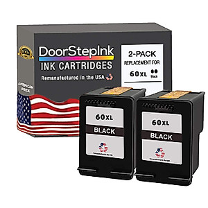 DoorStepInk Remanufactured in The USA Ink Cartridge Replacements for HP 60XL 60 XL 2 Black for PhotoSmart C4780 C4795 C4680 C4650 D110 D110a DeskJet F4480 F4280 F4580 D2530 D2545 D2680 Envy 100