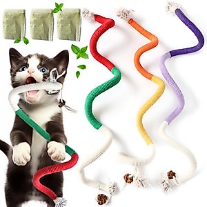 Fokauiwo Cat Chew Toys for Bored Indoor Adult Cats, Interactive Catnip Rope Toy for Teeth Cleaning, Cat Nip Teething Toys for Cats Kittens, Kitty Kicker Toy, 3 Pack (Plus 3 Pouches of Catnip)
