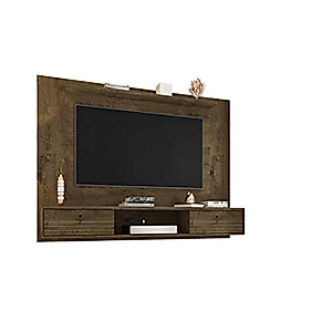 Manhattan Comfort Liberty 70.86 Floating Wall Entertainment Center with Overhead Shelf in Rustic Brown