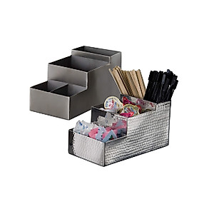 American Metalcraft HMBAR9 Hammered Stainless Steel Coffee Caddy, 4 Compartments, 8" x 4", Silver