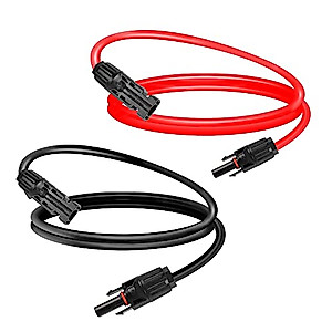 GELRHONR 10AWG 6mm² Solar Panel Extension Cable,Solar Panel Female to Male Connectors Adaptor Kit for Solar Panels, Photovoltaic Systems(Red+Black) (10AWG 1M/3.2FT M to F)