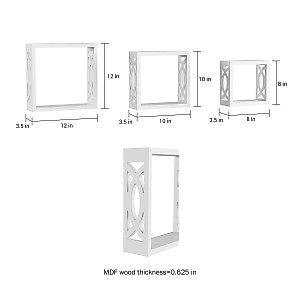 Floating Shelves- Open Cube Wall Shelf Set with Hidden Brackets, 3 Sizes to Display Décor, Photos, More- Hardware Included by Lavish Home (White)