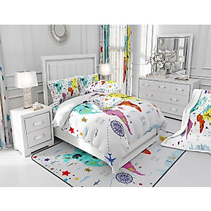 jejeloiu Word Map Bed Sheets Set America Map Pattern Sheet Set for Kids Boys Children Europe Map Printed Sheets with Deep Pocket Fitted Sheet Ultra Soft Decor Teaching Tool Bedding Set Full Size