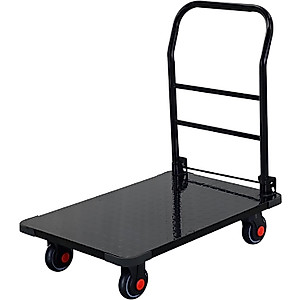 ELEFOCUS Flatbed Hand Cart Steel Platform Truck Folding Hand Cart with Handle and 360 Degree Swivel Wheels (Size:5in Wheels with Brake)