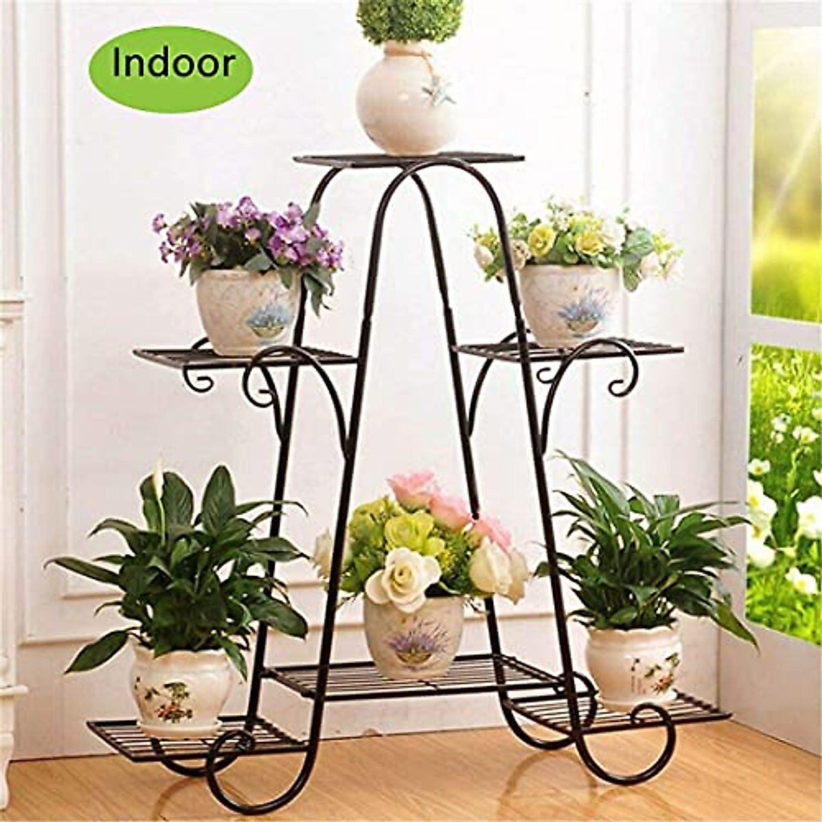 Nisorpa 6 Tier Plant Stands for Indoor and Outdoor, Metal Plant Stand Shelf, Flower Pot Holder Shelf for Multi Plants, Multilayer Potted Planters Display Rack L31.5 x H29.13 x W8.27in