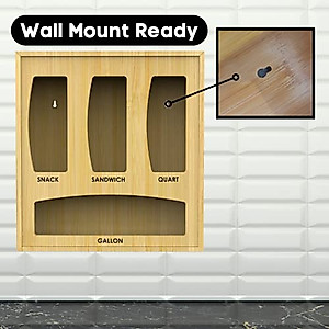 Ninjur Bamboo Ziploc Bag Storage Organizer & Dispenser for Kitchen Drawer – Food Baggie Organization Holder with Slider - Compatible with Gallon, Quart, Sandwich and Snack Plastic Bags