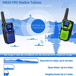 Walkie Talkies for Adult, Rechargeable Long Range Walky Talky Handheld Two Way Radio with NOAA Weather Channel, 6x1000MAH AA Batteries and USB Charger Included (Blue and Green 2 Pack)