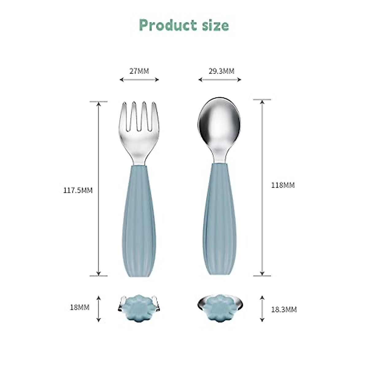 Hippywell Toddler Utensils, Toddler Forks and Spoons Set, Kids Silverware Set with Silicone Anti-Choke Handle, Self-Feeding Toddler Utensils, Children Safe Flatware, Natural/Green/Blue