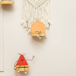 Yangbaga 2pcs Wooden Decorations for Shelf, Artificial Fake Succulents Plants Cute Decor with Metal Hanging Leg for Home Office Desk Shelf