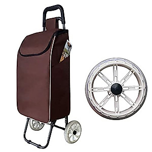 Shopping Trolley on Wheels Multi Function Shopping Cart Travel Cart Collapsible Portable Single Wheel Lever Car Small Trailer Trolley Storage Hand Trucks,Brown ,