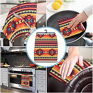 Kitchen Towel Indian Geometric Ethnic Tribal Art Dish Cloths 4 Pack 18x28in,Super Absorbent Tea Hand Towels Bathroom Cleaning Cloth Abstract Vintage Native Texture Soft Dishcloth for Drying Dishes