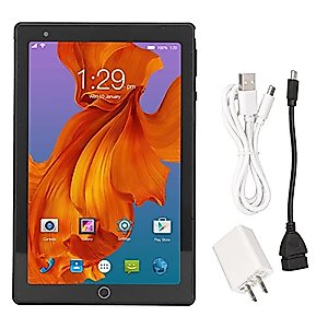LJCM 8 Inch Tablet with 4GB RAM, 64GB ROM, Expandable Storage, Dual Camera, and HD Display - Android 10.0 Tablet - 100‑240V Charger Included Without TF Card - Black (US Plug)