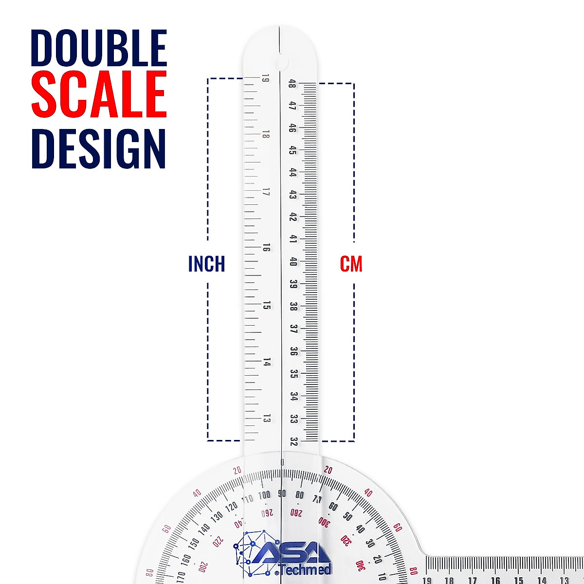 ASA TECHMED 6 Pcs 360° 12, 8 and 6 Inch Medical Spinal Goniometer Angle Protractor Angle Ruler