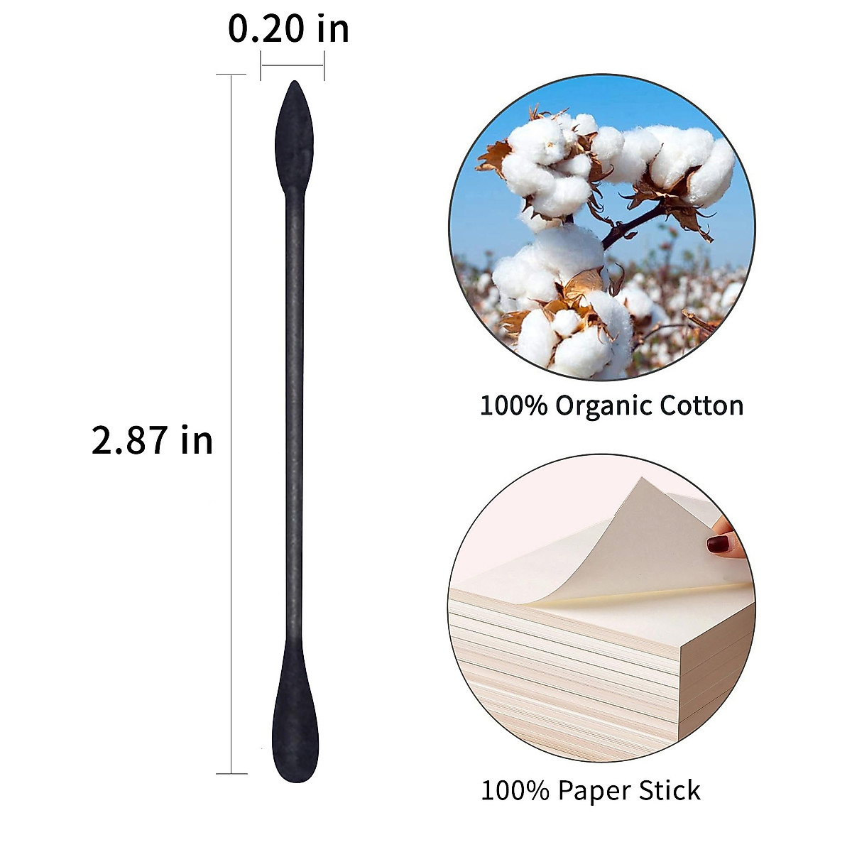 HOMEFOX Green Cotton Swabs Precision Pointed - 200 Count Pointy Organic Cotton Buds Double Side Tightly Wrapped Cotton Tips Paper Stick Soft Gentle Lint-Free Cruelty-Free, Pointy & Round (Green)