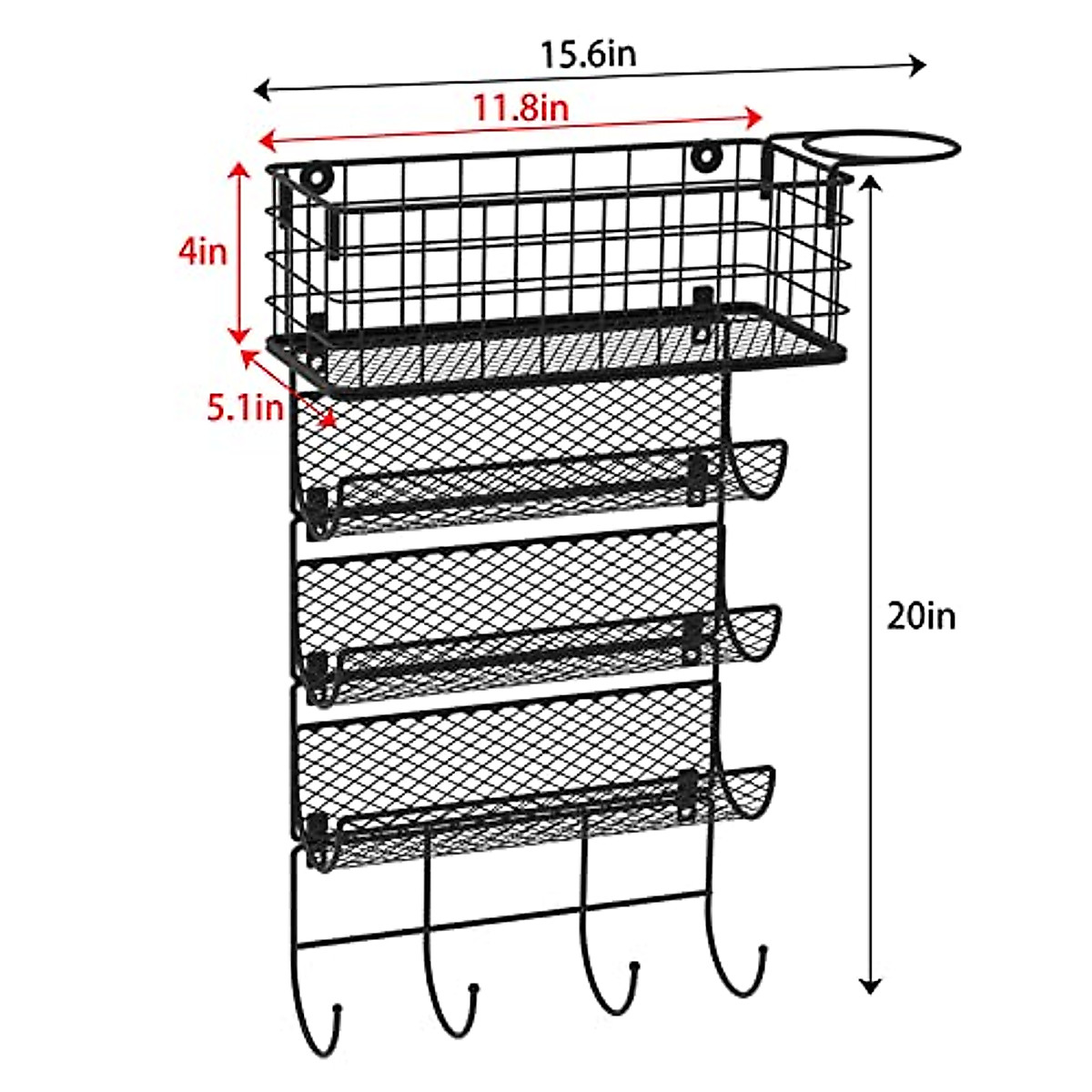 Wall-Mounted Hair Dryer Holder Styling Tool Organizer 4-Shelf Storage Wire Basket with Hook Heat Safe Rack for Hair Straighteners,Curling Wands,Flat Iron,Perfume,Cabinet Door Bathroom Kitchen