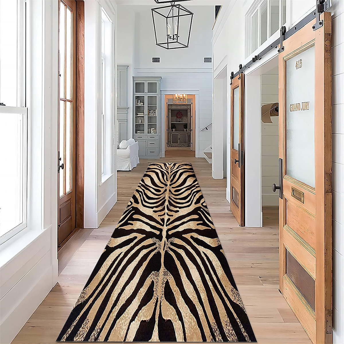 Brown Tiger Print Runway Runner Rug,2x8ft, Animal Skin Print Strip Rugs, Interior Hallway Non-Slip Washable Carpet for Kitchen, Living Room, Bedroom and Laundry Room
