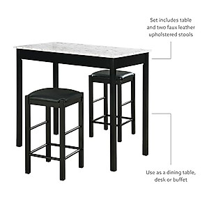 Space Saving Design, Black Finish, Faux Leather Seats, 36 Inch Counter Height Table