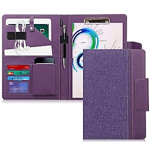 Toplive Portfolio Case Padfolio, Executive Business Document Organizer with Letter Size Clipboard, Business Card Holder, Tablet Sleeve, for Business School Office Conference, Purple