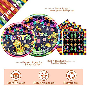 Mexican Fiesta Party Tableware Set,Mexican Party Supplies Decorations，Including 25 Disposable 9&7inch Paper Plates,25 Napkins and 1 Tablecloth for Fiesta Theme Birthday Party, 25 Guests