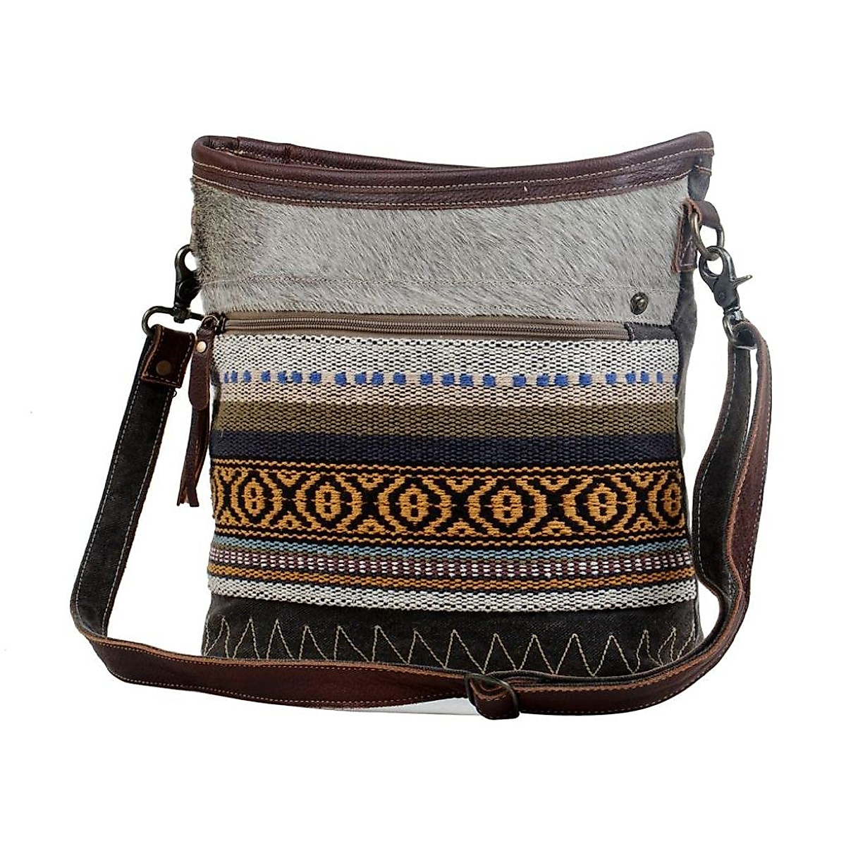 Myra Bag Adaptable Shoulder Bag UpcycledCotton & Cowhide LeatherS-2864