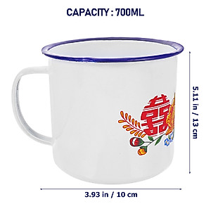 Cabilock Red Cups 2pcs Enamel Camping Mugs Retro Chinese Style Tea Mug Coffee Mugs Vintage Water Cup Milk Mug with Lid Wine Cup Drinking Tumbler for Home Office 500ml Vintage Coffee Mugs