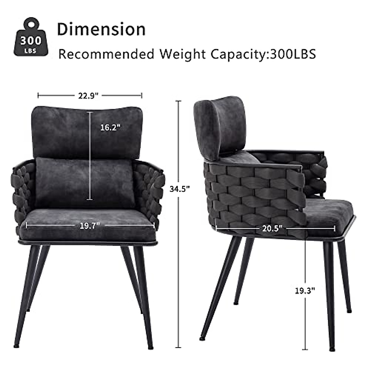 BFZ Mid-Century Modern Dining Chairs Set of 4, Handmade Woven Kitchen Chairs, Upholstered Velvet Dining Chairs with Metal Legs for Kitchen, Dining Room, Living Room