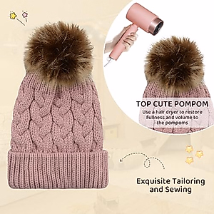 Durio Baby Girl Winter Hat Pom Poms Baby Beanies Infant Winter Hat Warm Newborn Hats for Girls Boys Knit Soft Baby Girl Hats Ivory White & Gray & Pink One Size