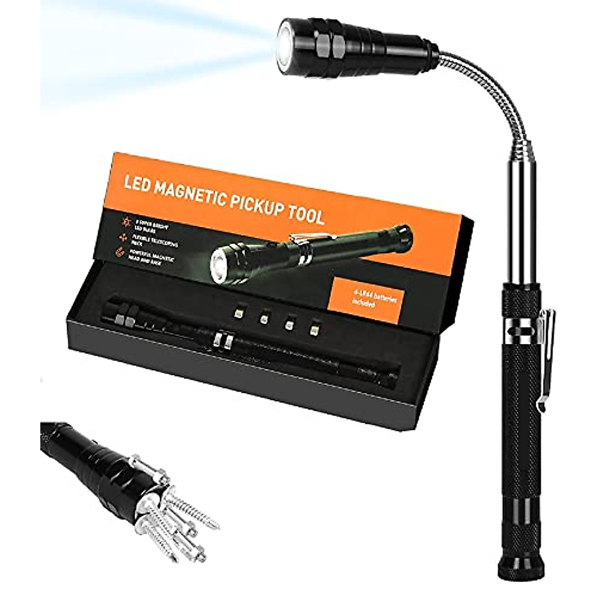 Magnetic Pickup Tool with LED-Telescoping Magnet Pick Up Gadget Tool for Men, DIY Handyman by QPEY