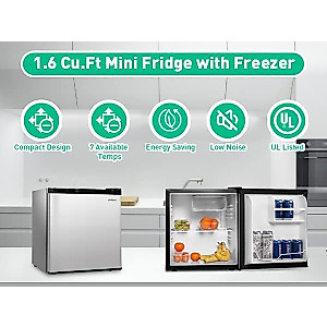 Mini Fridge with Freezer, Single Door Compact Refrigerator with Adjustable Legs, Adjustable Thermostat Control, Removable Shelf, Small Fridge Perfect for Home/Dorm/Office/Apartment, 1.6 Cu.Ft.