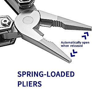 ROCKTOL Multitool Spring Pliers, 21-in-1 Heavy Duty Multi tool with Safety Locking Toolset, Magnetic Screwdriver, Bits, Bottle Opener, Saw, Nylon Sheath, Gift for Mans