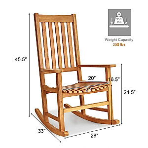 Tangkula Acacia Wood Porch Rocking Chair Set, Wooden Rocking Chair Rocker with High Back & Armrest for Indoor Outdoor Use, Patio Rocker for Garden Lawn Balcony Backyard Poolside (2, Teak)