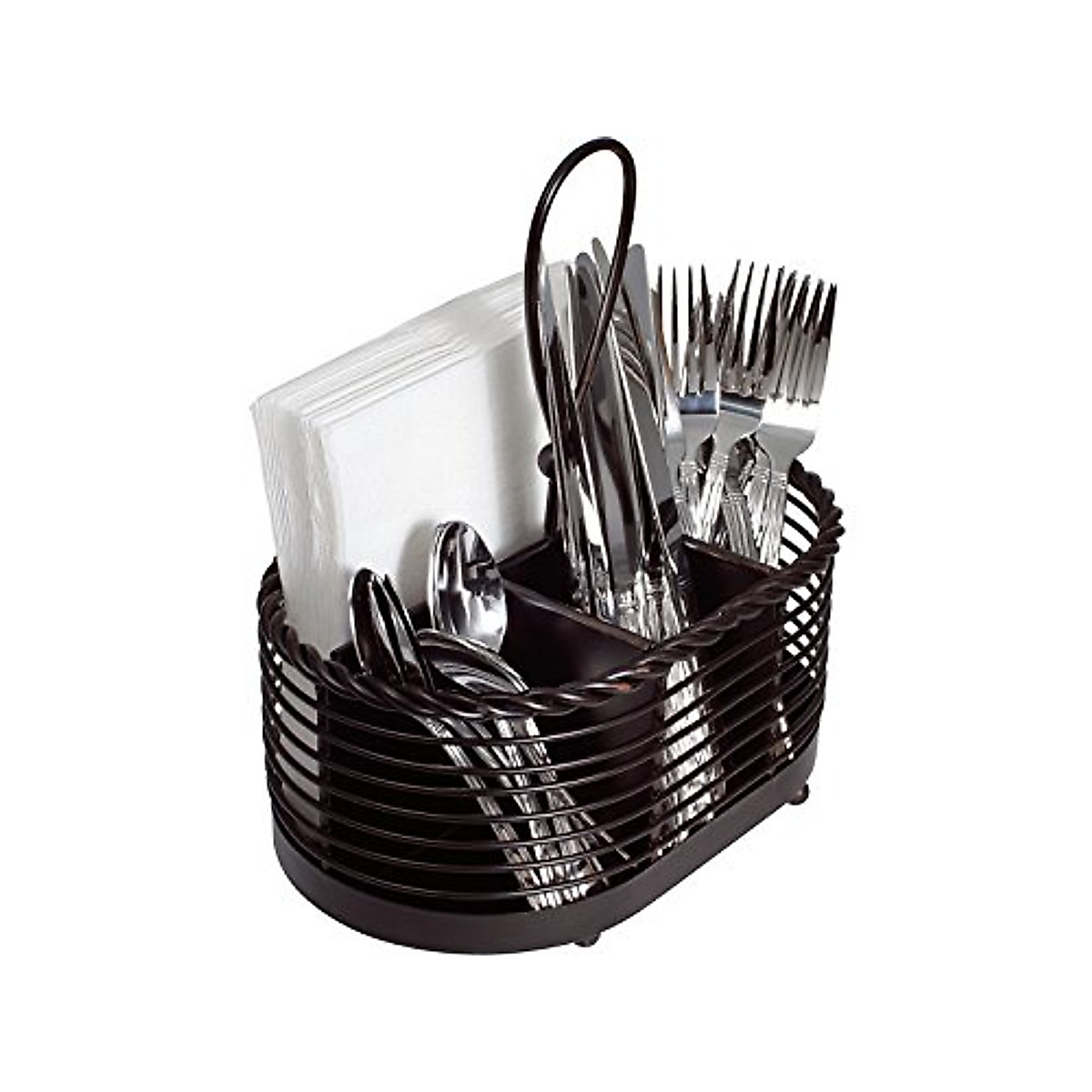 Gourmet Basics by Mikasa Rope Metal Tabletop Flatware and Napkin Picnic Caddy, 10", Antique Black