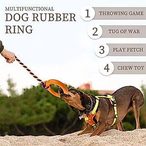 PETLESO Dog Chew Toys Rubber Ring Dog Rope Toy, Dog Rubber Toy with Rope for Aggressive Chewers, Large